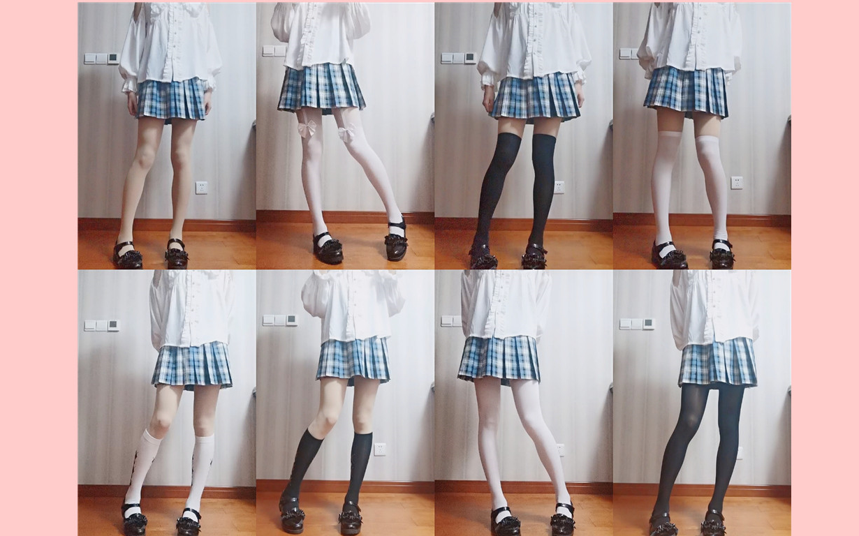 【收藏向】八种不同丝袜搭配蓝色JK小裙子上腿展示,少女心爆棚