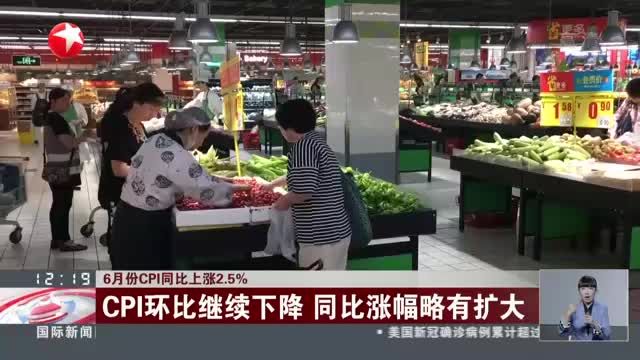 6月份CPI同比上涨2.5%:CPI环比继续下降 同比涨幅略有扩大