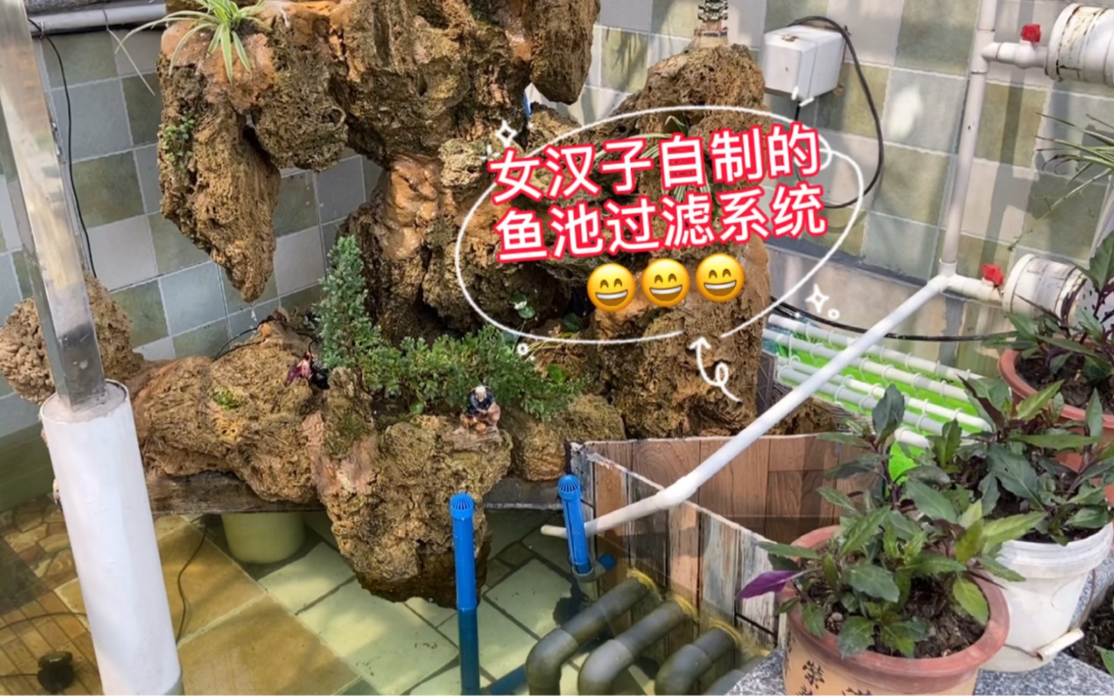 女汉子用瓷砖自制鱼池过滤系统 试用一周后感觉效果不错