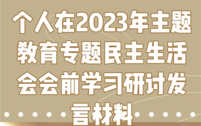 个人在2023年主题教育专题民主生活会会前学习研讨发言材料