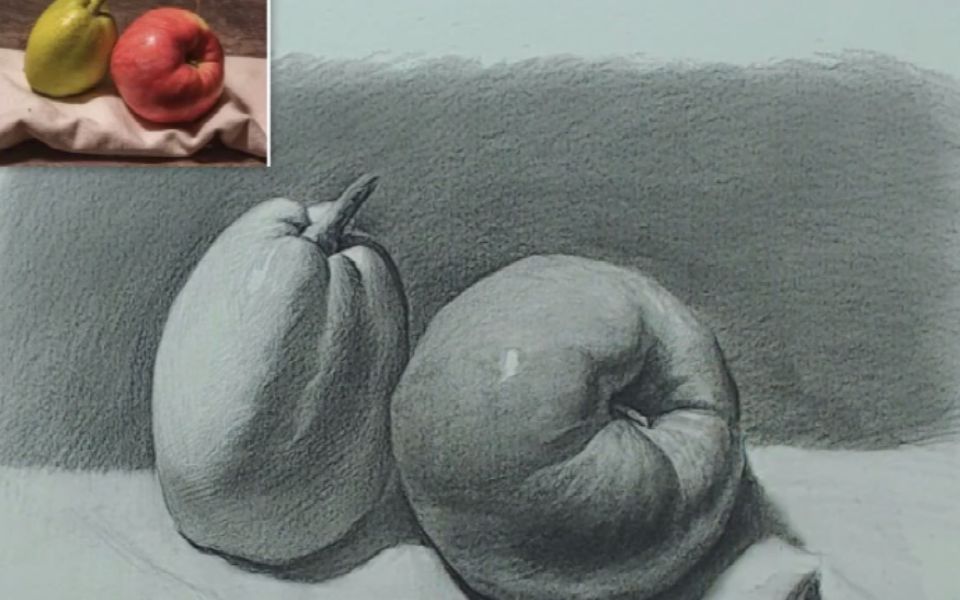 【素描】水果静物组合的教程-老师教你几招攻克难点