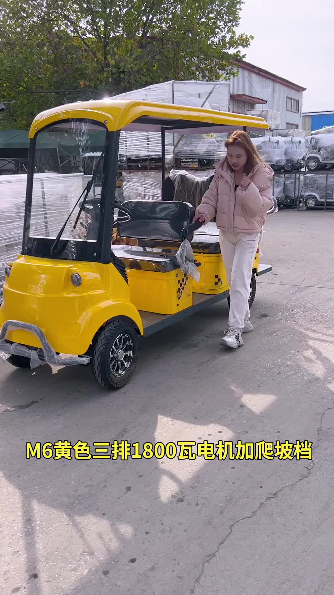 M6黄色三排1800瓦电机加爬坡档 #电动四轮车家庭代步首选 #酒店...