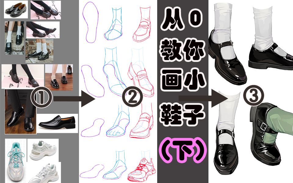 【画小鞋子必看!简单易懂!(下篇)】各种角度的透视,各种形态的脚型...