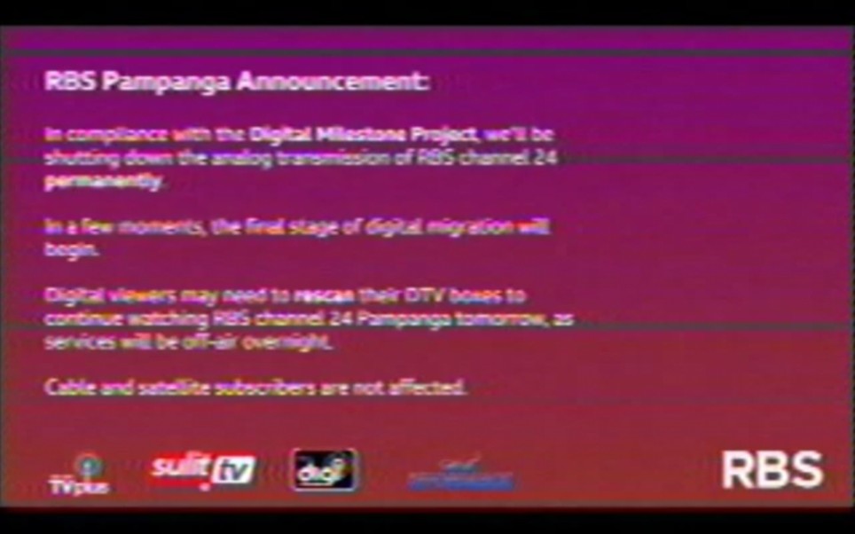 ...RBS菲律宾潘帕嘉「地区电视台」 模拟信号频道节目停播终了一刻(...