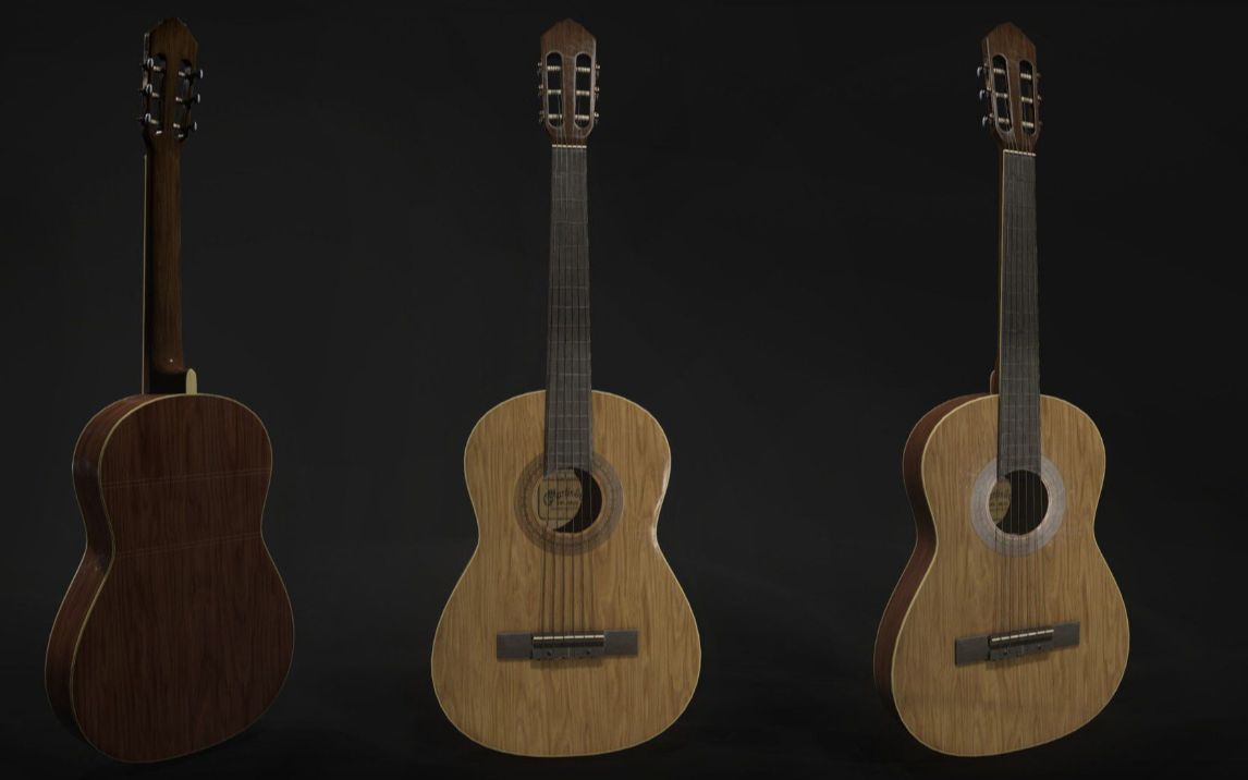 3D建模一把木吉他,模型+UV+材质全流程制作教学