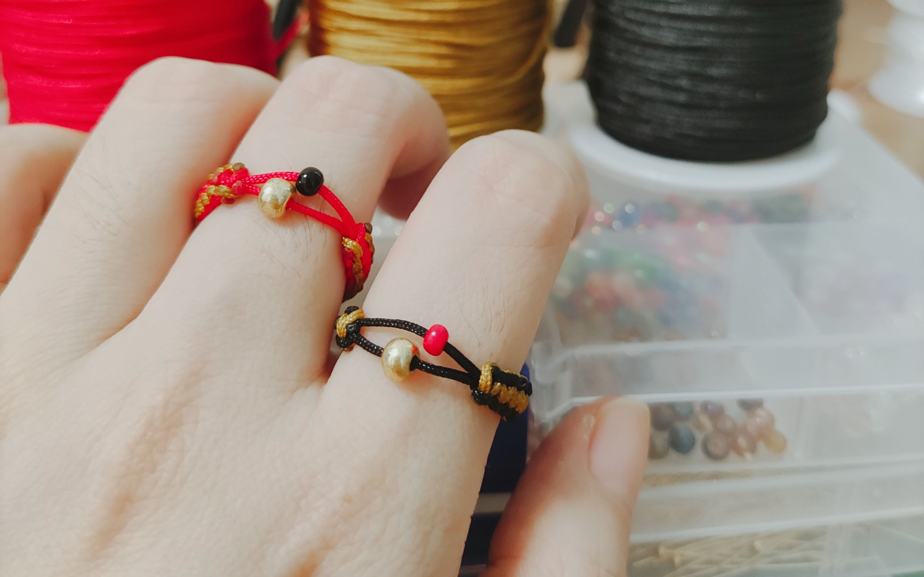 【编绳戒指教程】转运珠手工编绳戒指,闺蜜戒指、情侣戒指