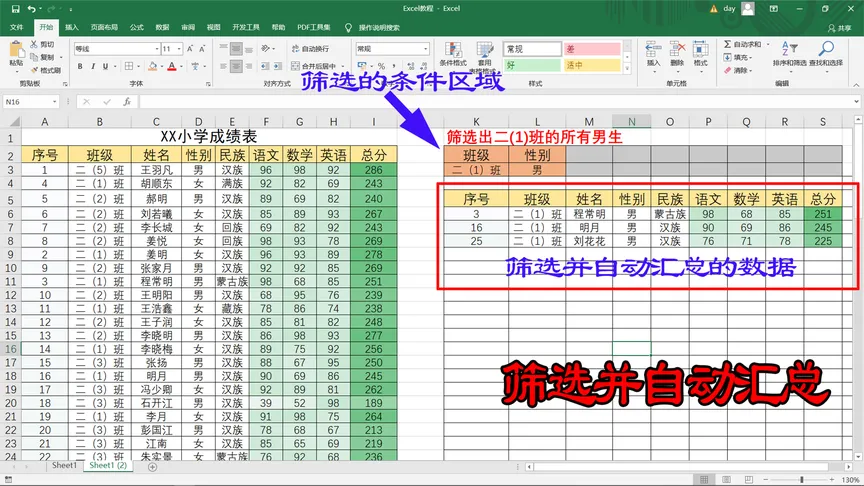 Excel中复杂数据筛选并自动汇总,无须复制粘贴,可一键快速完成