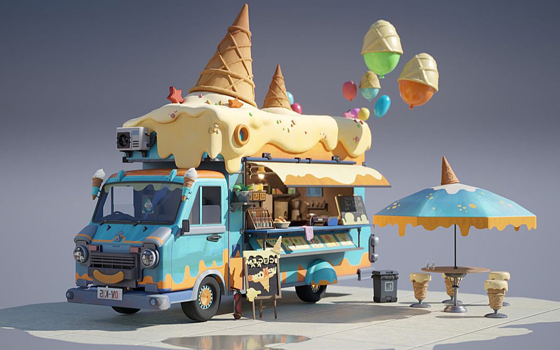 Maya场景建模:从拉box开始教你、超详细冰激凌场景模型搭建详细教学!