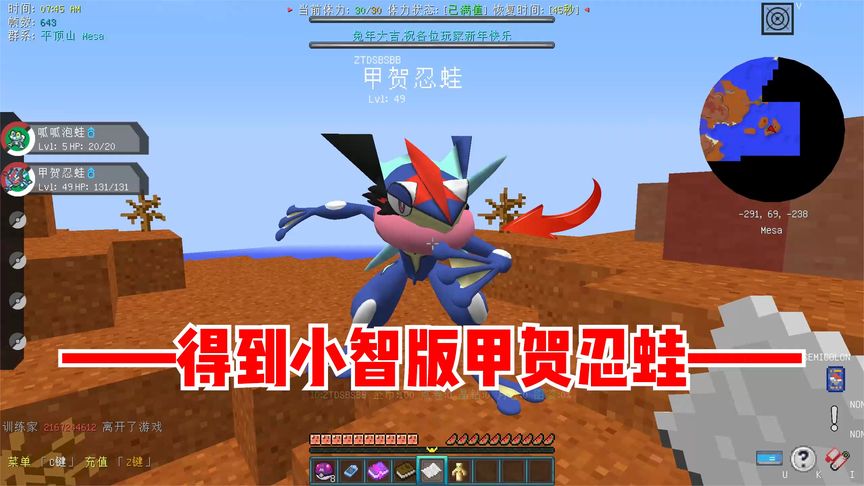 我的世界宝可梦:一串神秘代码,即可得到小智版嘉贺忍蛙!