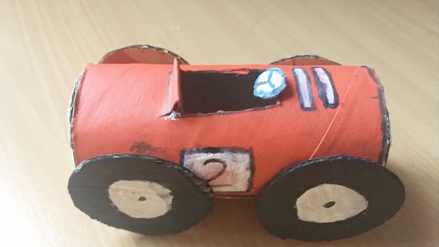 幼儿园废物利用视频教程:卷纸筒迷你手工汽车,形象逼真简单易学