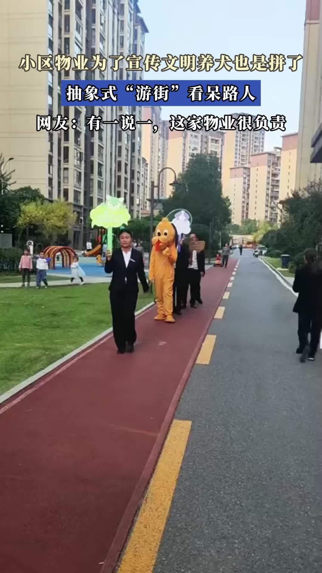 小区物业为了宣传文明养犬也是拼了,抽象式"游街"看呆路人