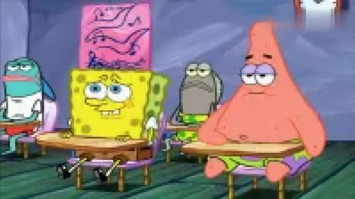 海绵宝宝在课堂上自己挠自己脚丫 这一脸的享受 章鱼哥被气疯