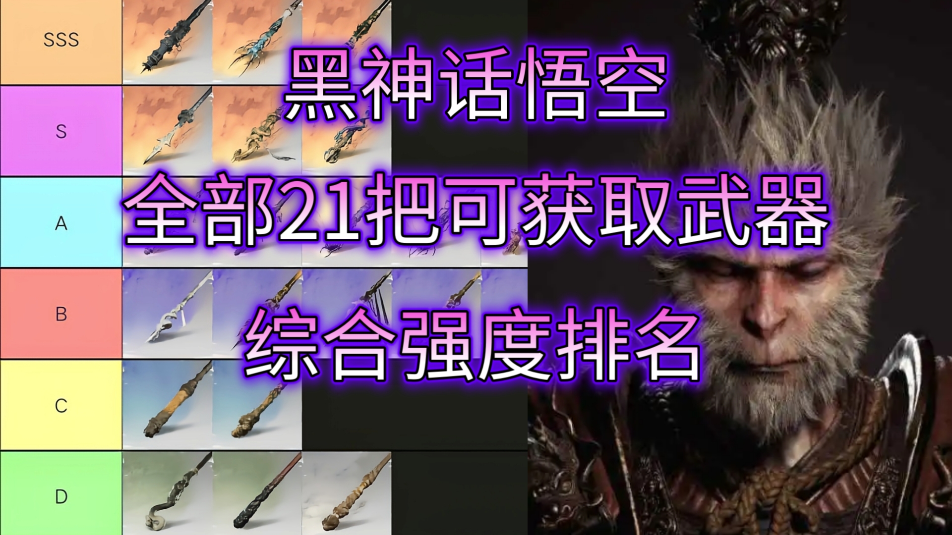 【黑神话悟空】全部21把可获取武器综合强度排名——黑神话全部武器...