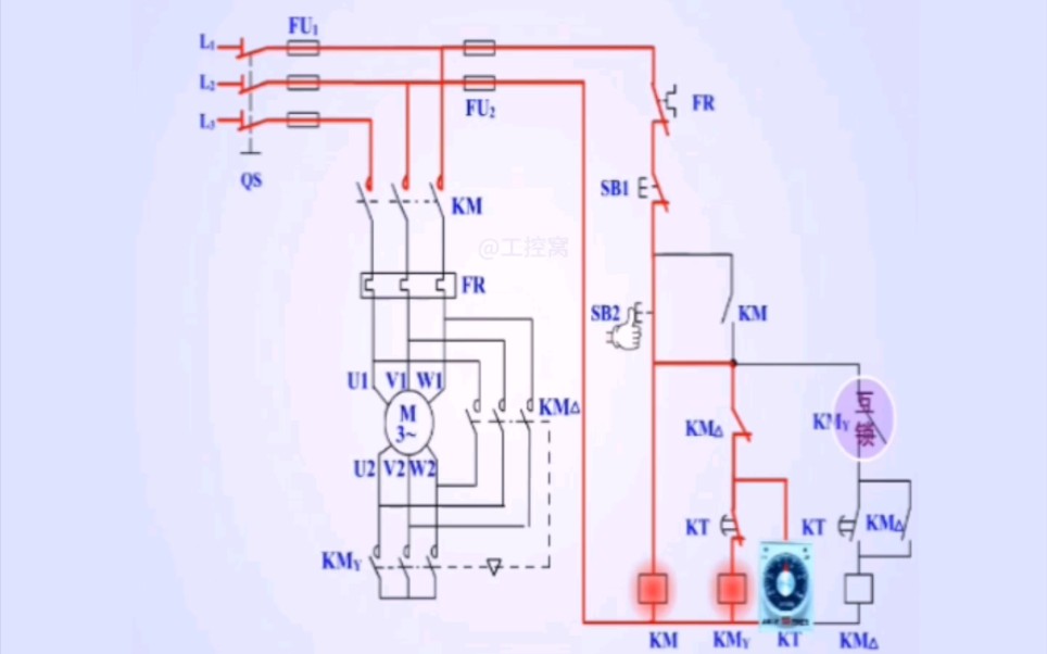 电动机控制原理图:星三角降压启动