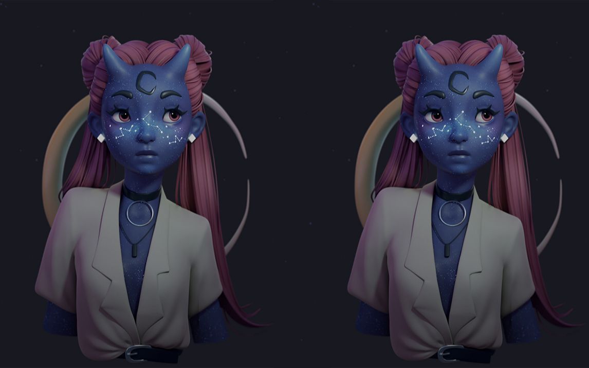 月亮女孩,代表月亮消灭你,zbrush新手建模雕刻,人物角色的面部塑造,...