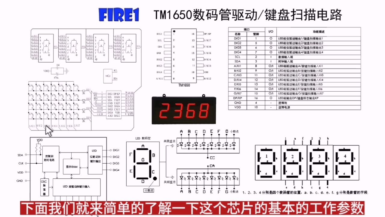 数码管驱动电路,2根线实现四位显示及28个按键控制,如何实现?