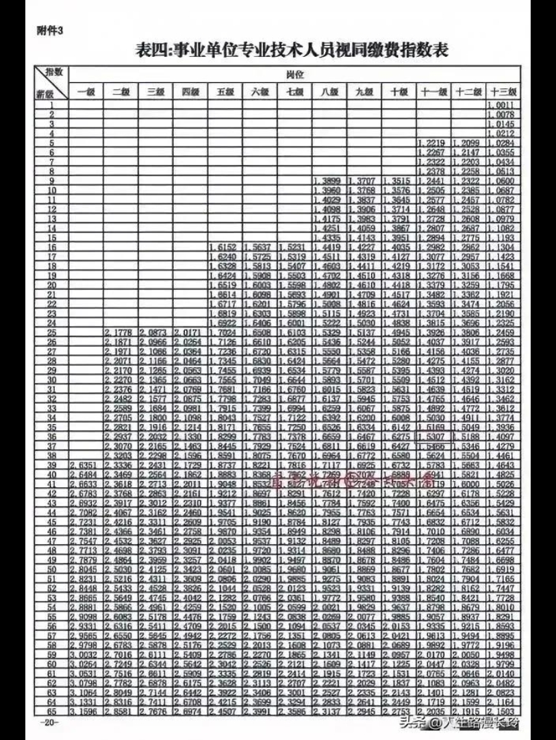 视同缴费指数表