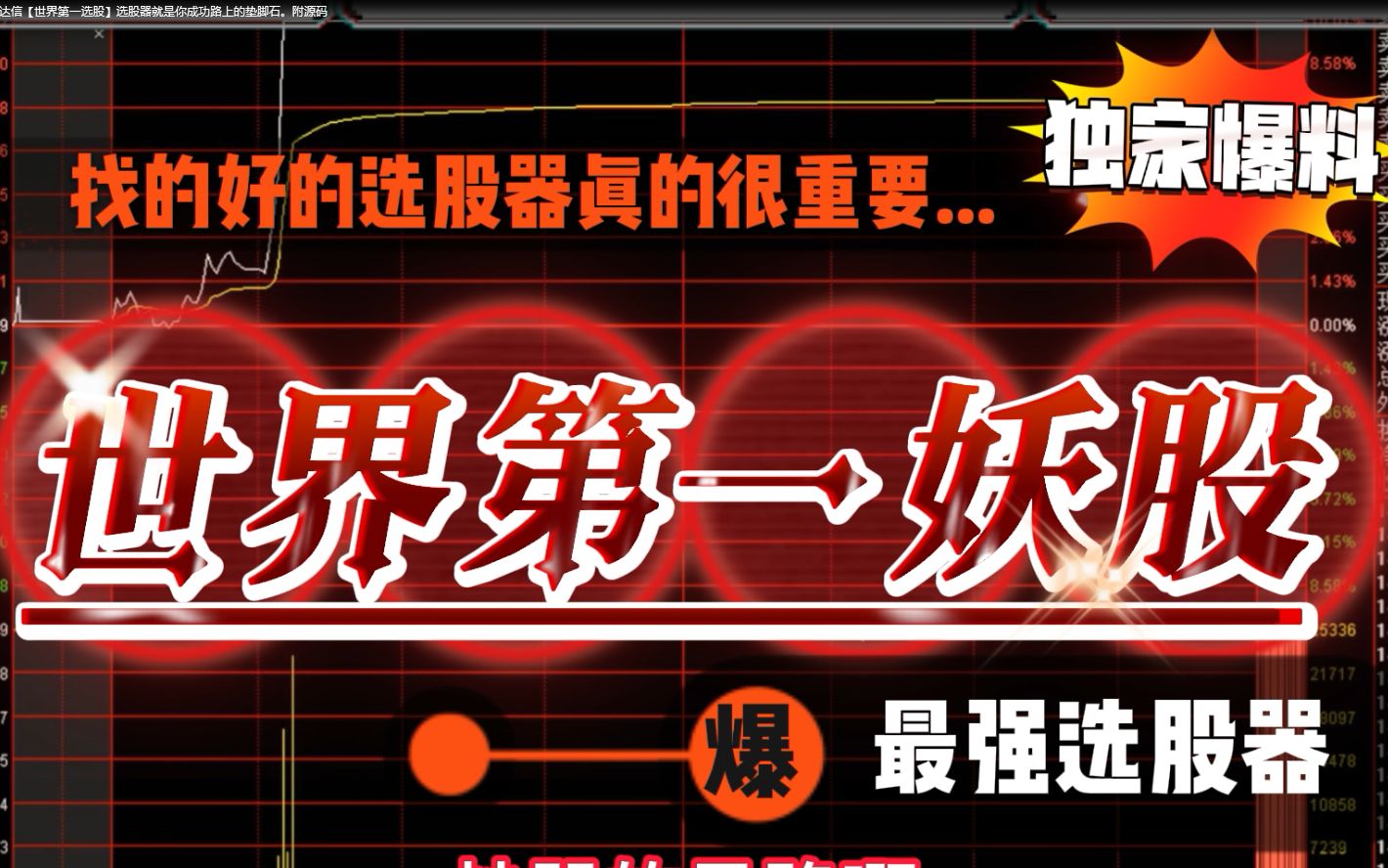 一个好的选股器可以让你少走十年弯路,通达信【世界第一选股】选股...