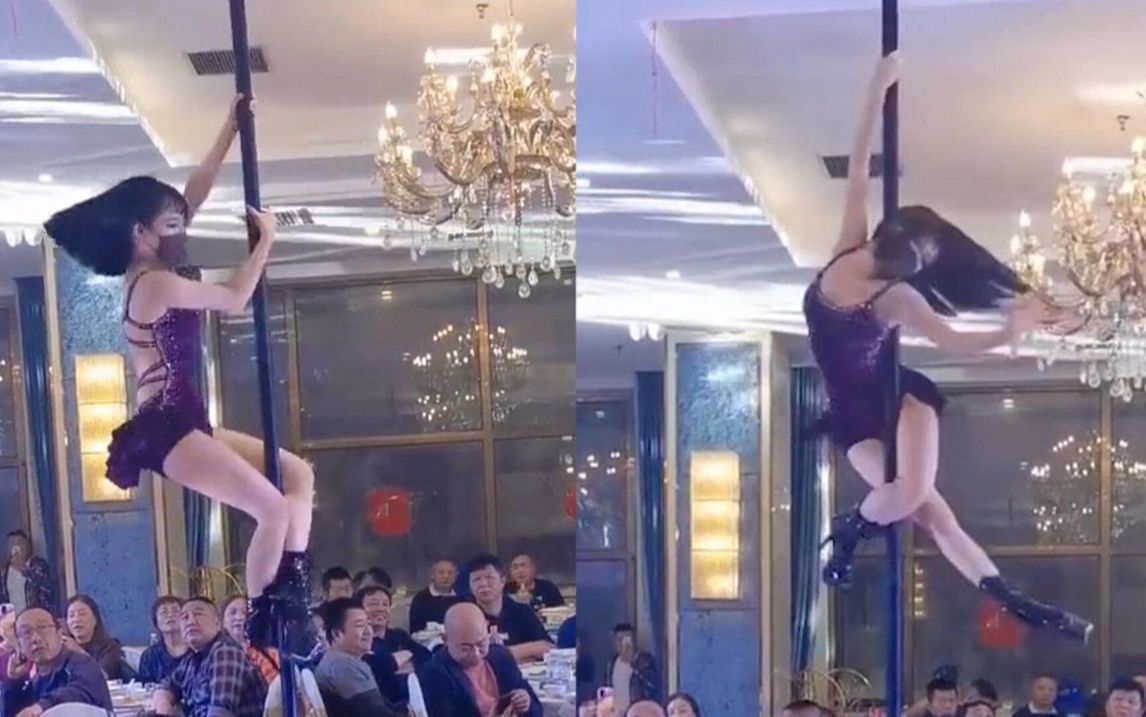 女子在婚礼现场跳劲爆钢管舞,身材火辣舞姿妖娆,宾客们目瞪口呆