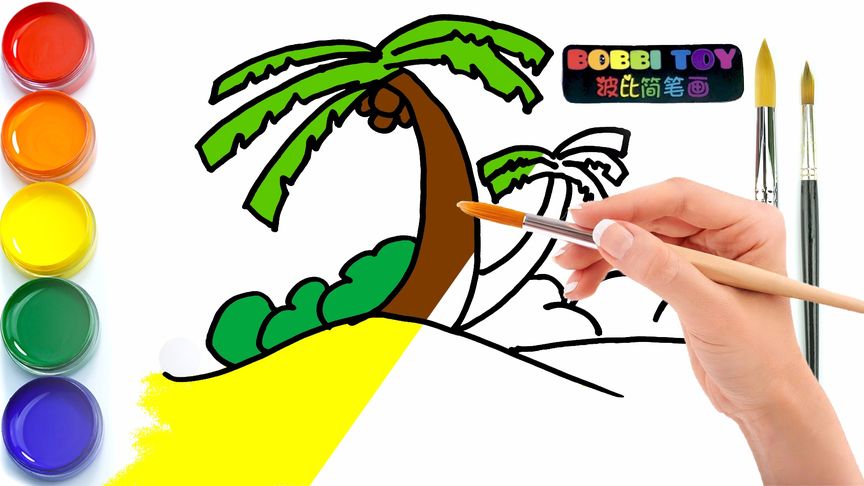 波比简笔画:教你如何画树,认识颜色学习英语,儿童轻松学画画