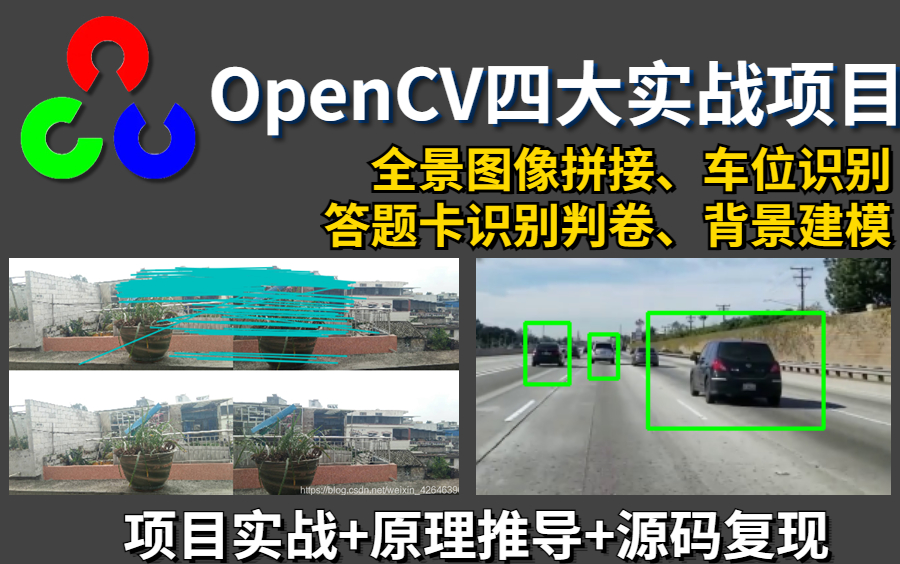 【OpenCV项目入门到实战】全景图像拼接、车位识别、答题卡识别判...