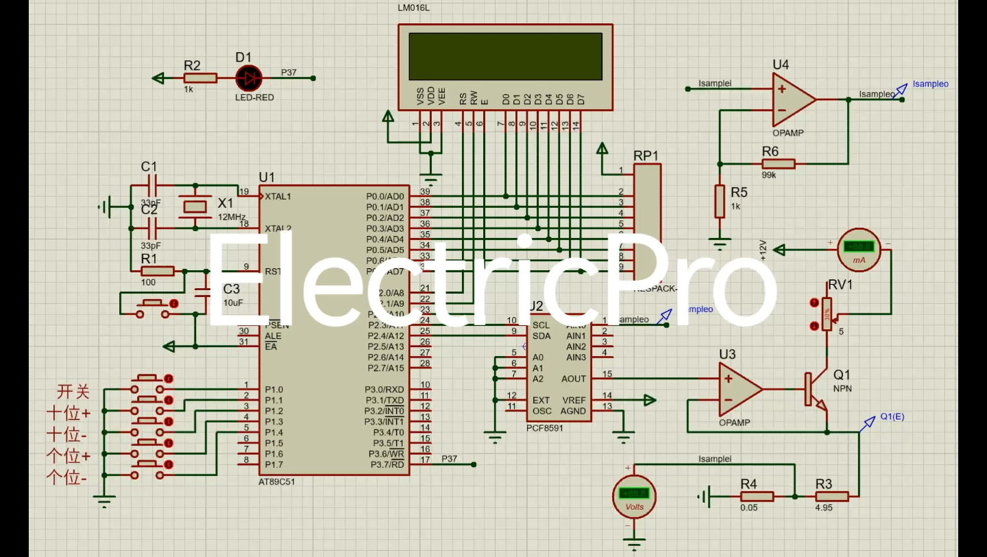 一个简单的带负反馈的压控恒流源原理演示仿真
