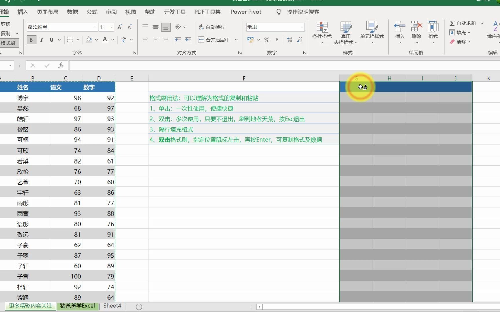 Excel格式刷应用