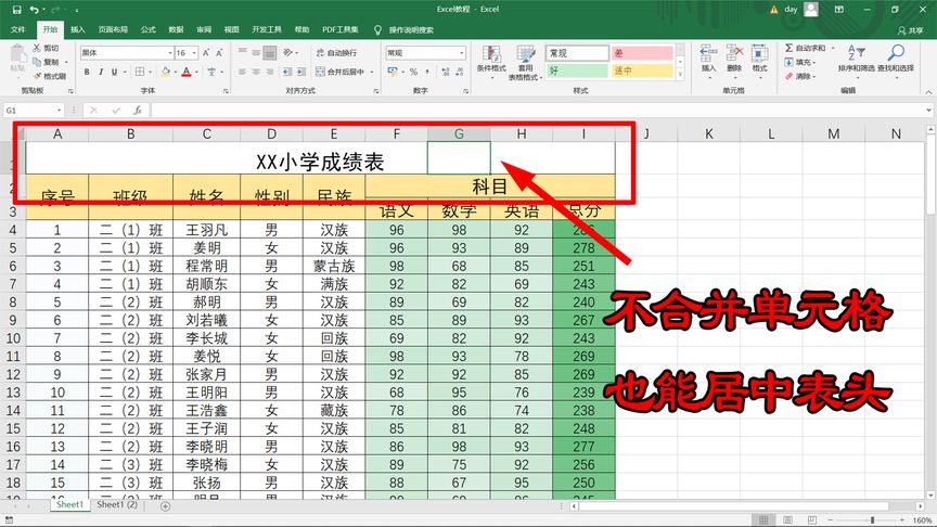 巧用跨列居中,Excel不合并单元格表头也能居中显示