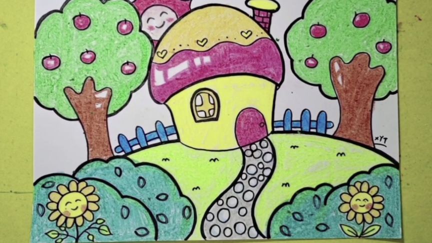 简笔画画森林里的蘑菇房,很简单小朋友们学得会!