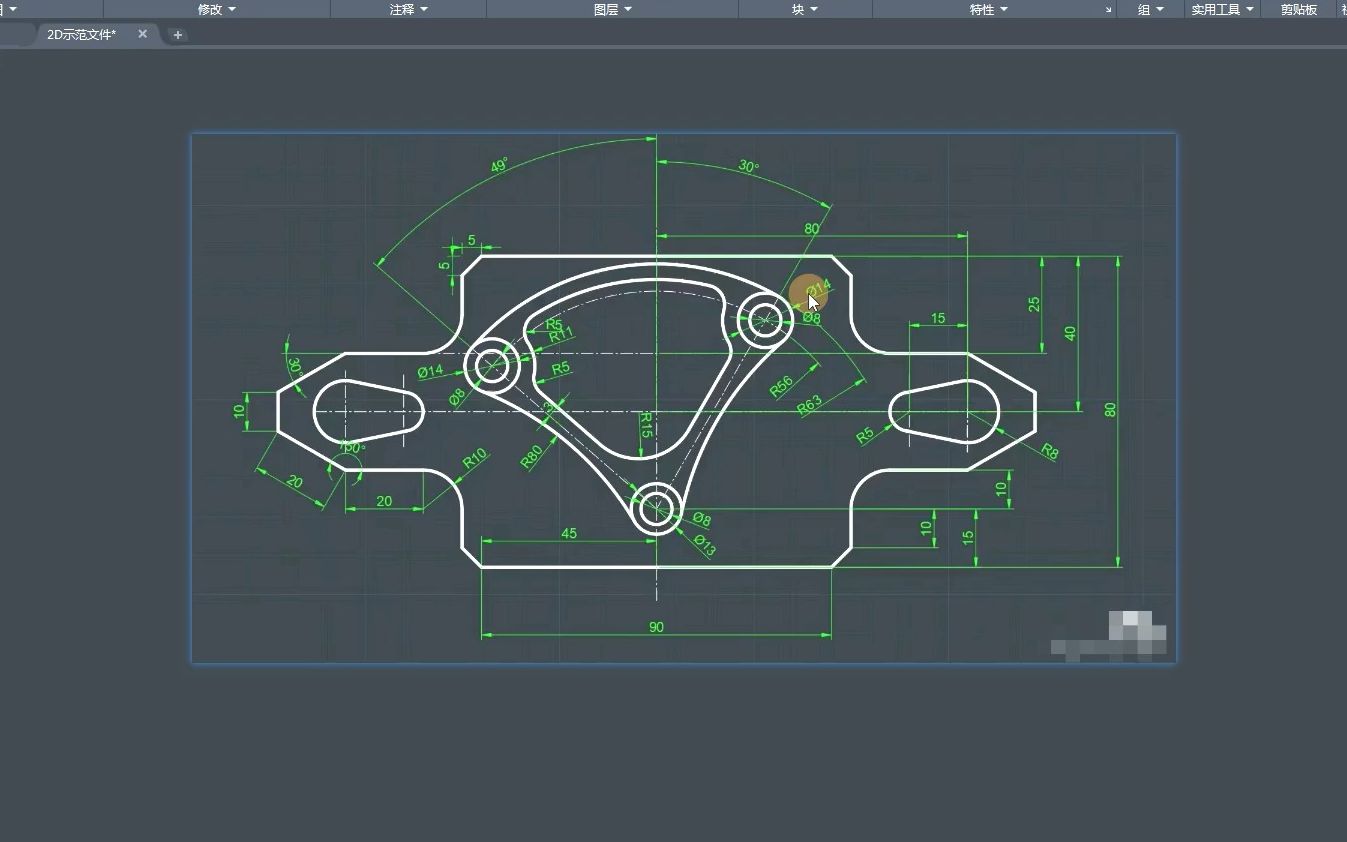 CAD二维2D图纸演示 快速制图思路 零基础学习CAD机械工程制图#...