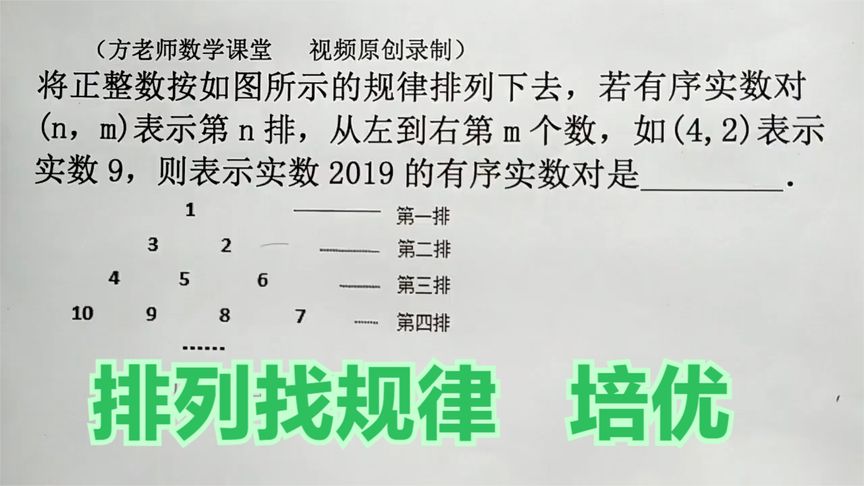 数学7上:实数2019的有序实数对是多少?排列找规律,培优拓展题