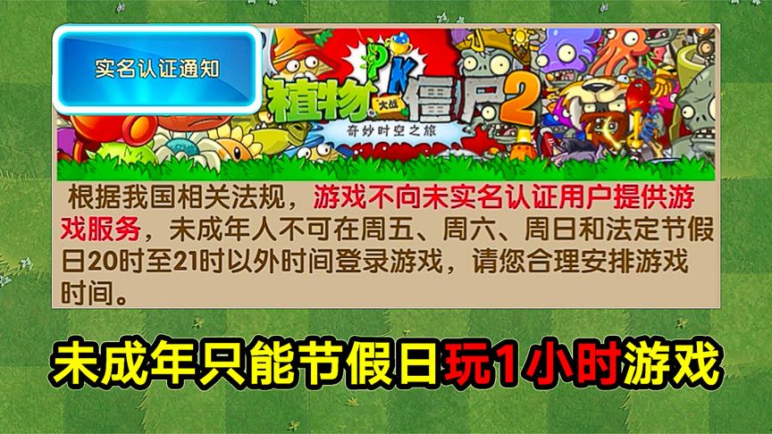 实名认证公告:未成年只能节假日玩1小时游戏!