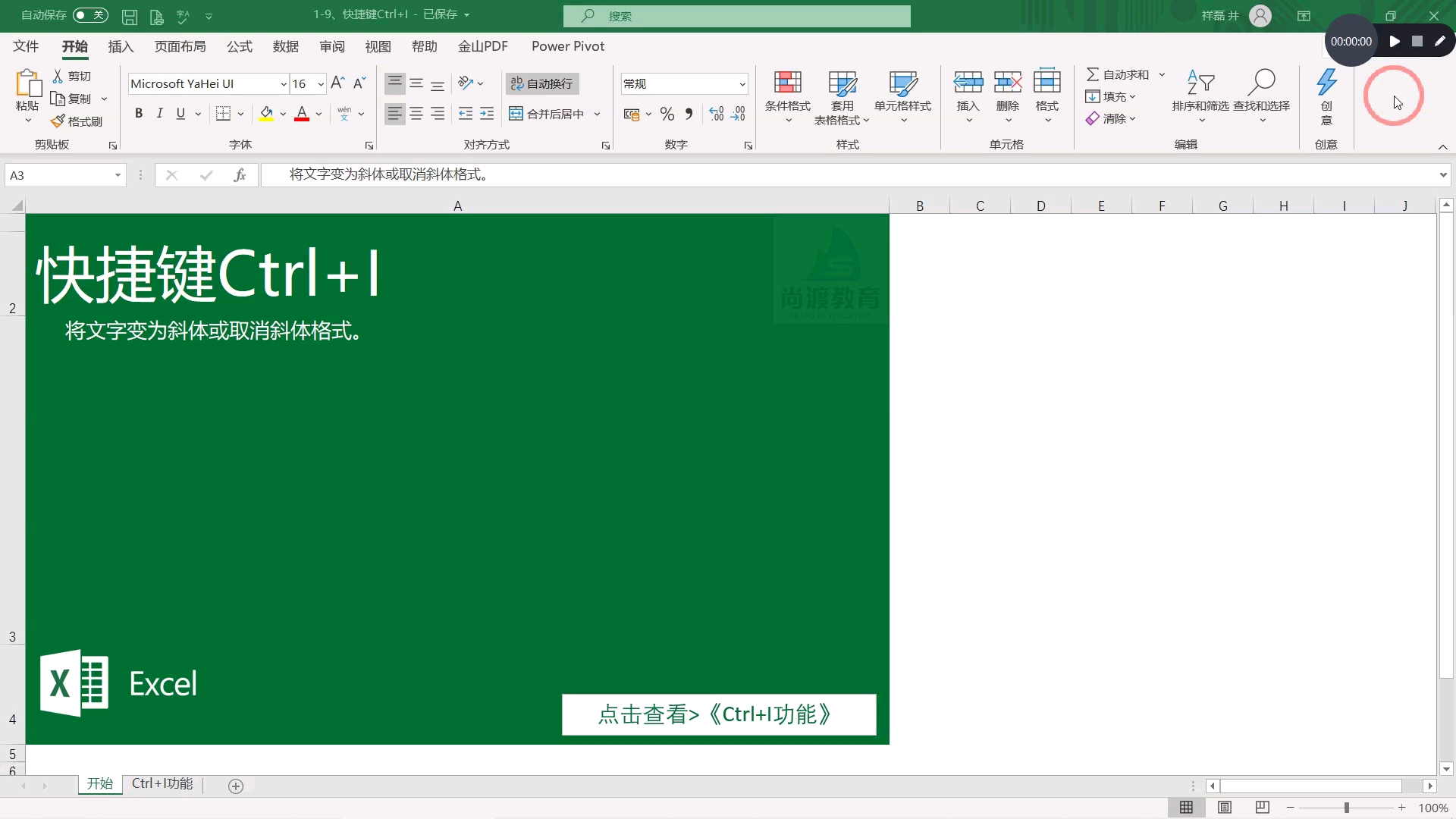 Excel 快捷键【Ctrl+I】
