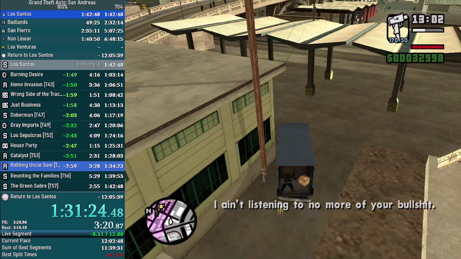 【GTASA】圣安地列斯 100% 速通世界纪录 11小时31分钟5秒