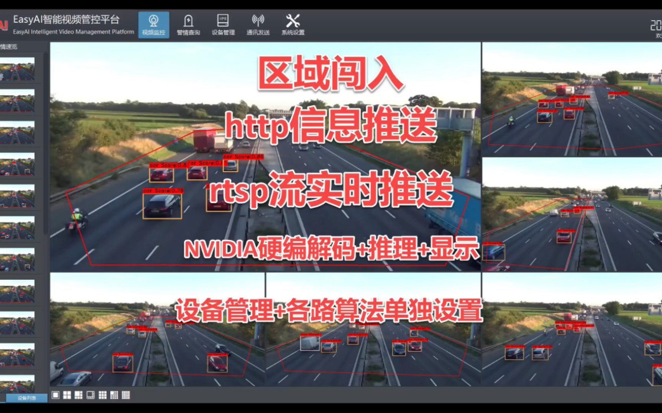 智能监控管理平台,报警数据http推送,rtsp流实时推送,区域闯入设置,...