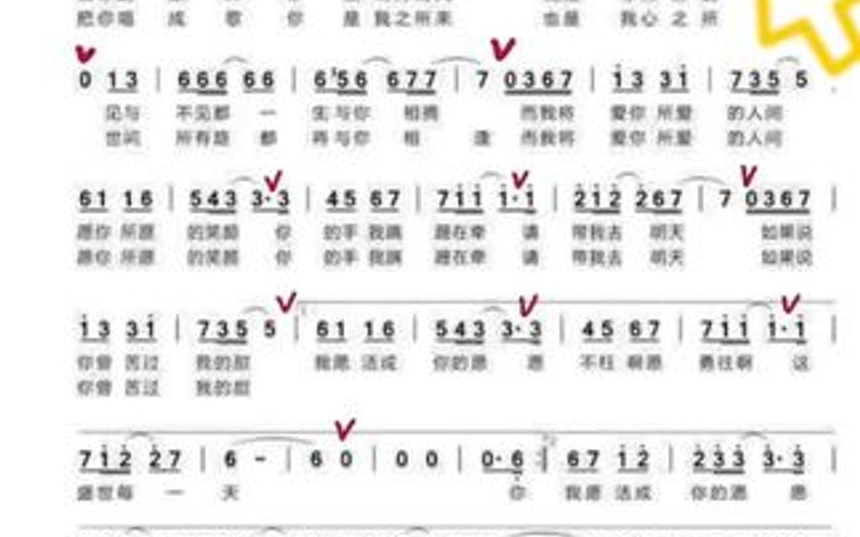 《如愿》简谱教唱,只唱旋律就很感动!