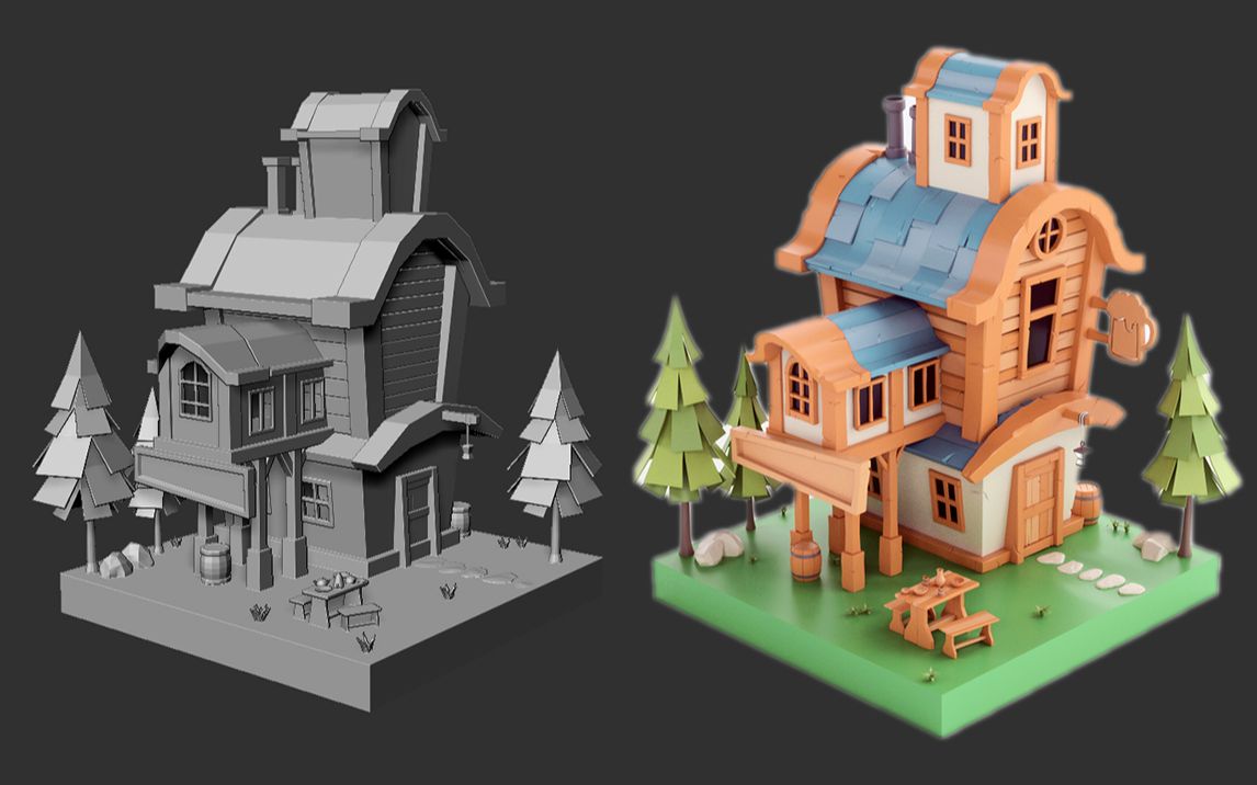 3DMAX场景建模,低模搭建房子结构,讲解建模思路,详细建模教程