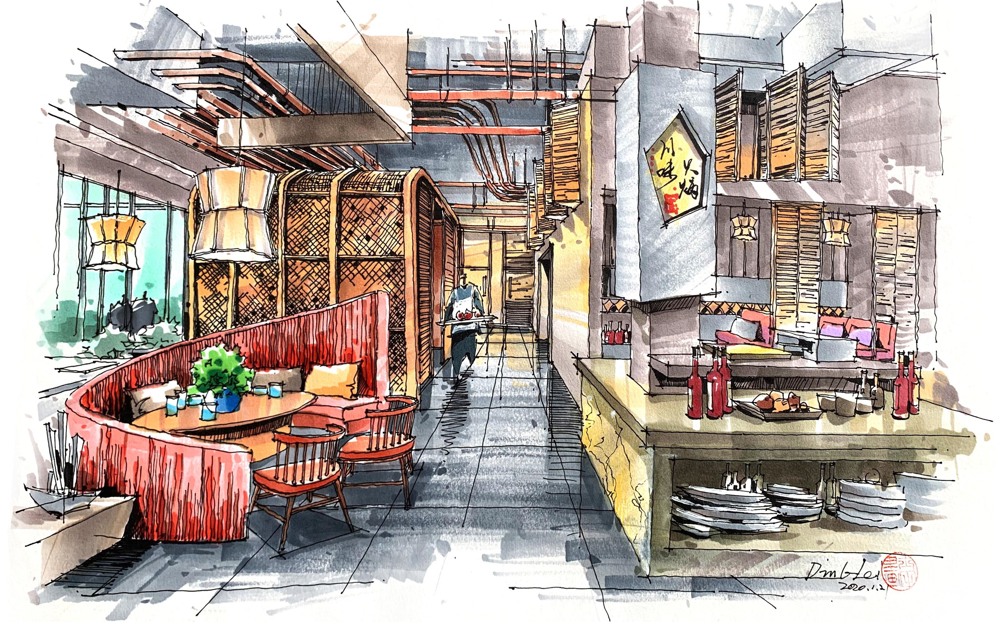 室内手绘效果图上色示范(第一张)