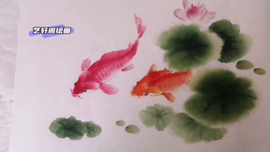 水墨荷花鱼绘画过程:简单的笔法,小鱼活灵活现展示!