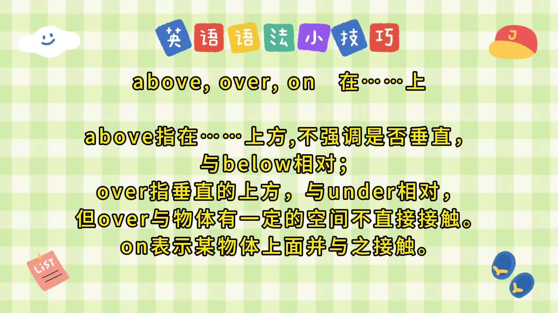 英语语法小技巧:above、over、on的用法
