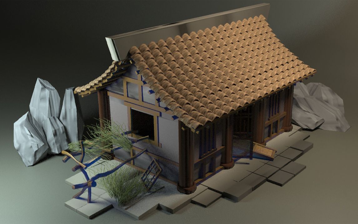 【3DMAX建模】古建筑场景,零基础box开始建模案例讲解,房子建模,...