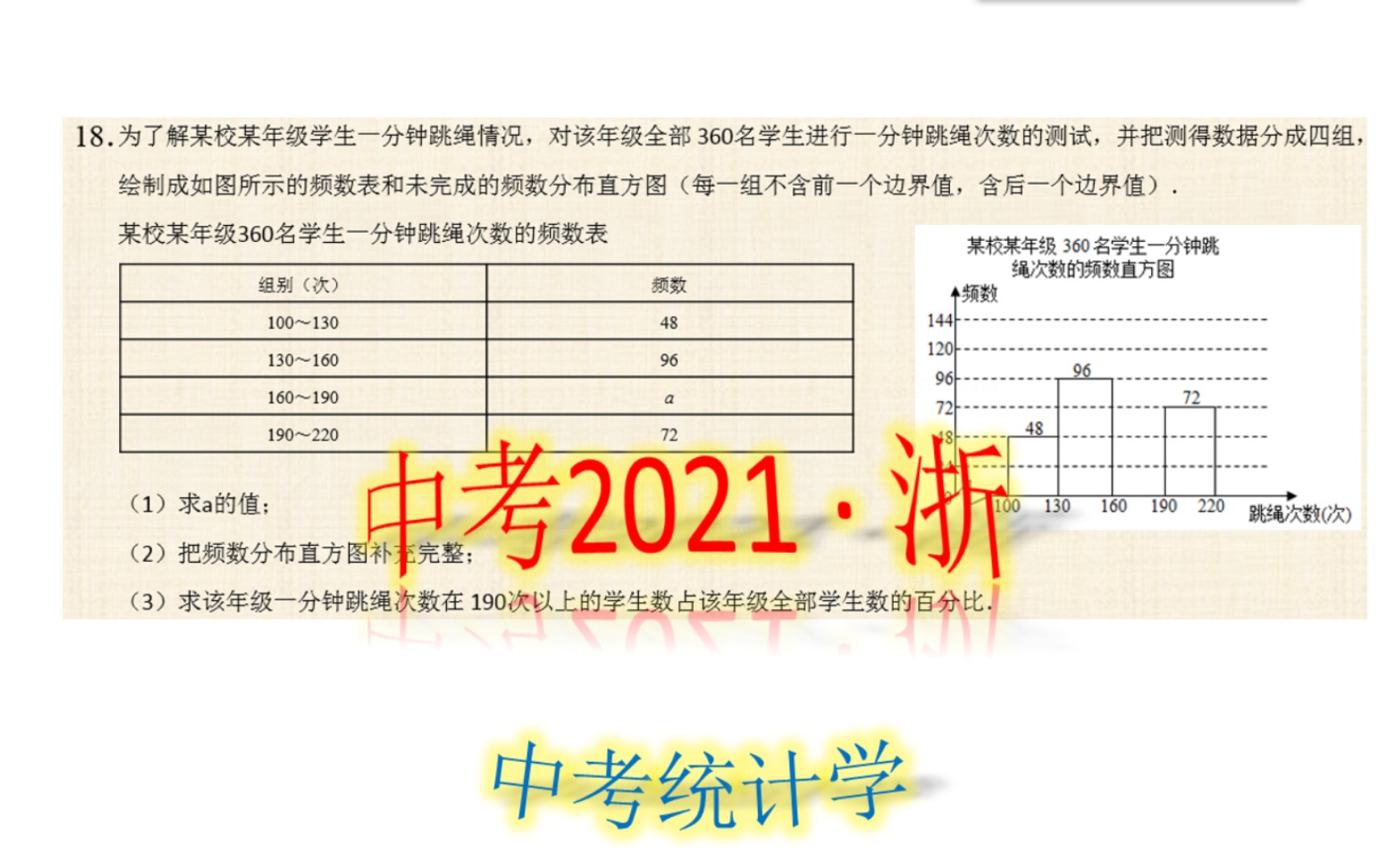 18中考-统计学知识应用,频数表和直方图,部分占总体比例