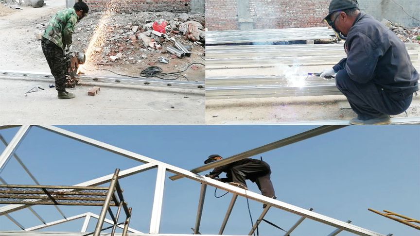 实拍山东农村钢结构建造三层小阁楼施工,15元一平看看划算不!