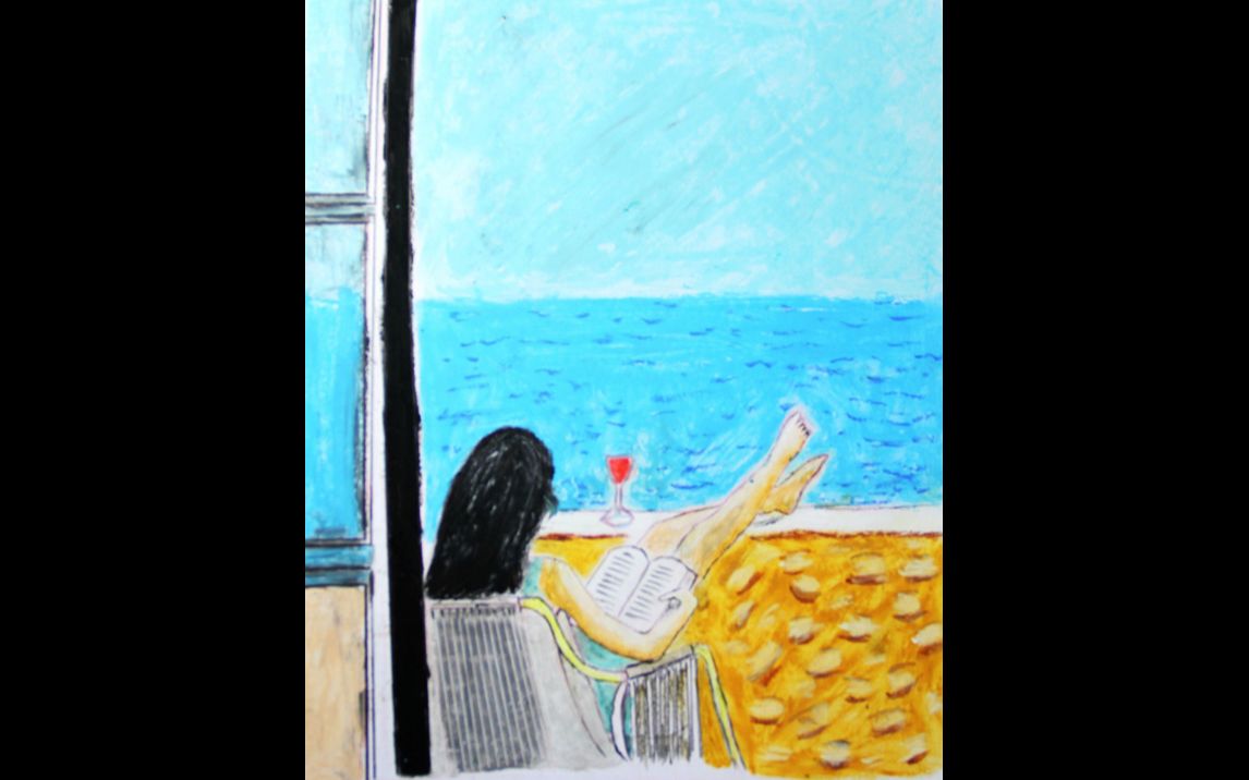 油画棒 - 海边阅读