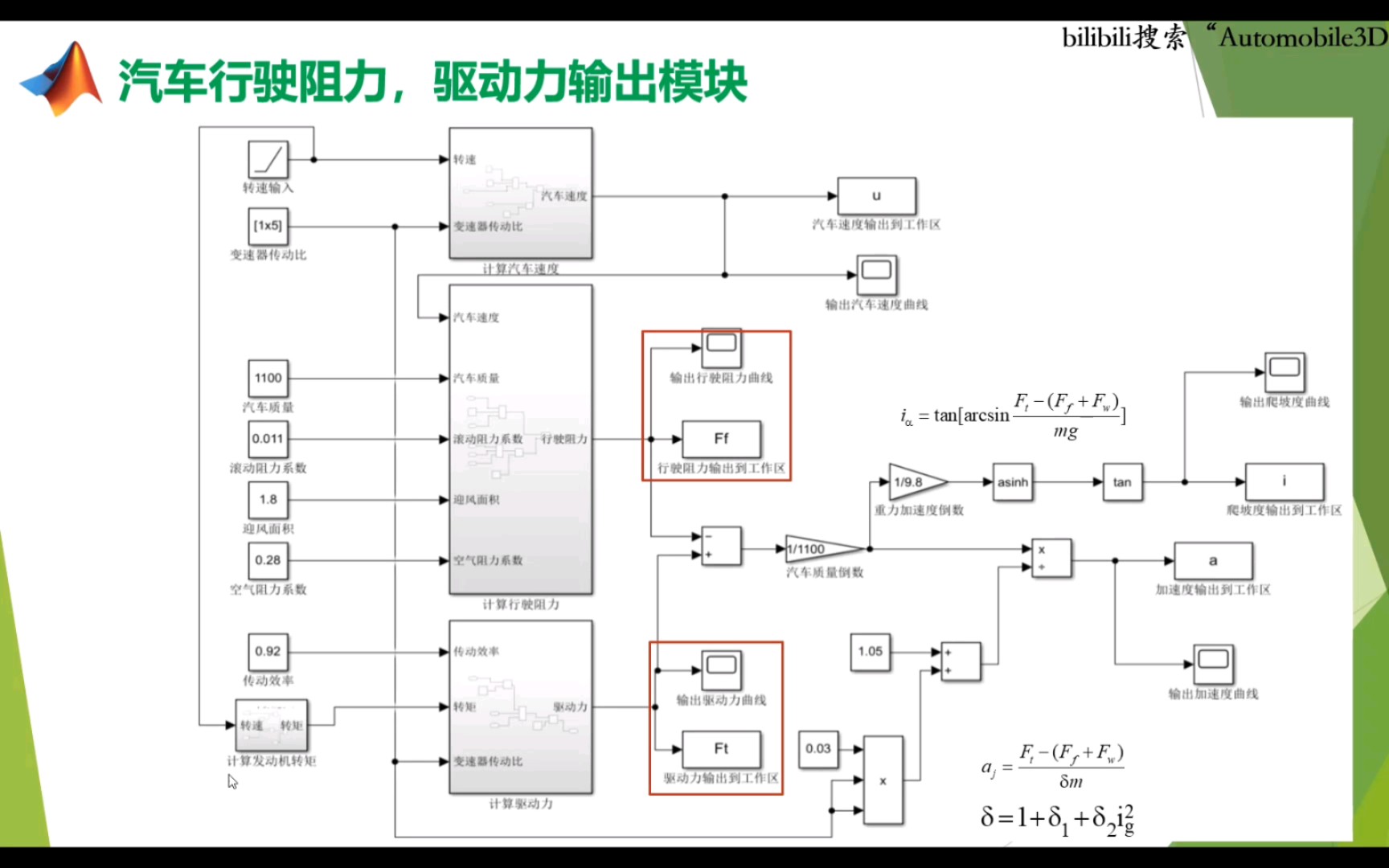 《基于Simulink的汽车动力性能建模与仿真》第007讲:汽车车速、行驶...
