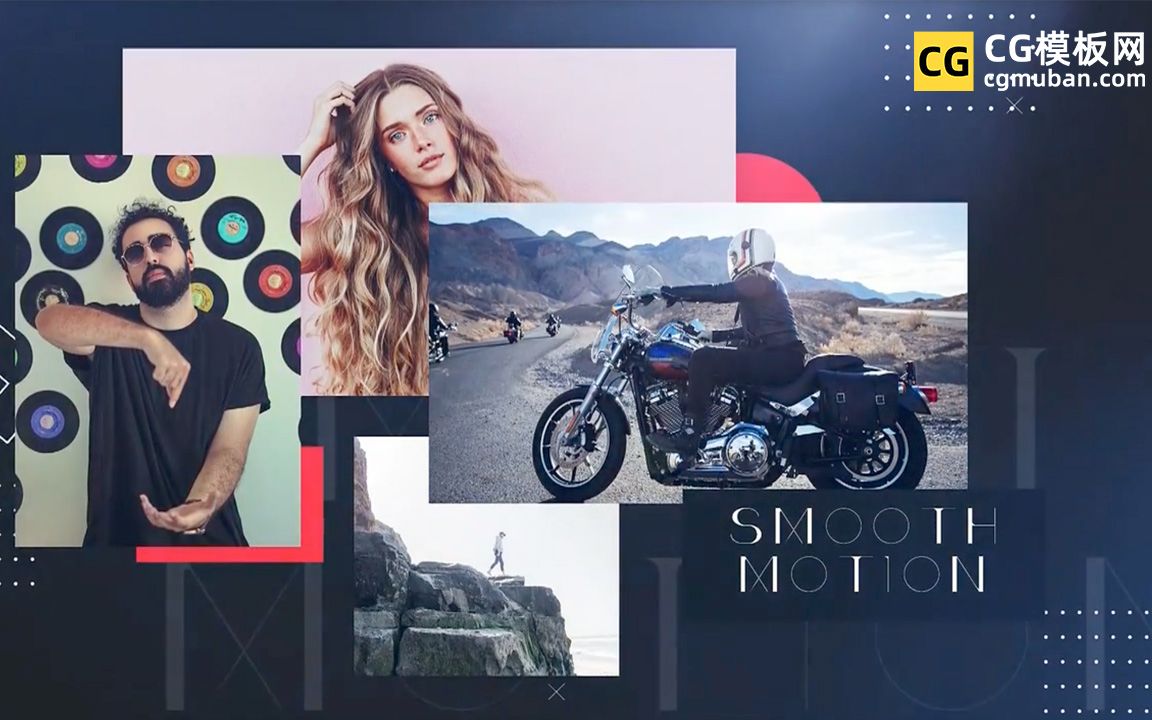 PR模板:电子相册模版 简约时尚外观设计多组照片展示片头PR幻灯片...