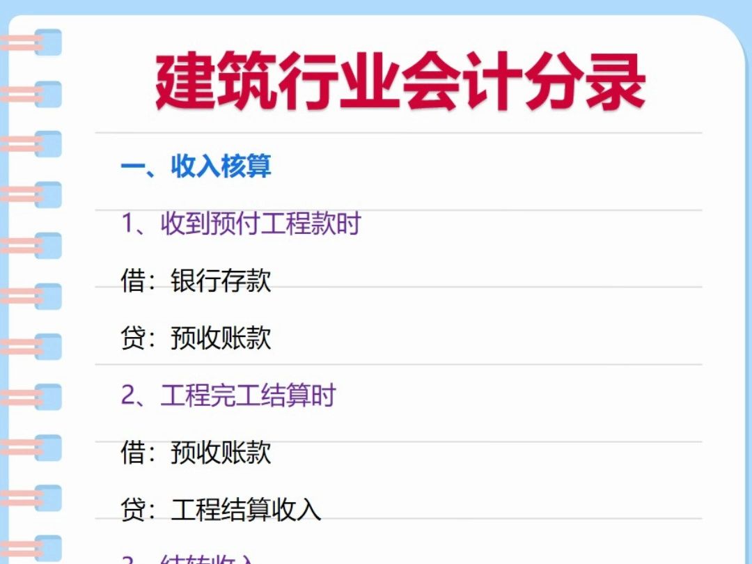 建筑行业会计分录!会计人赶紧收好!