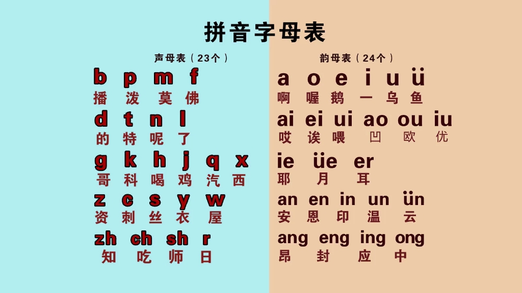 汉语拼音字母表零基础入门教学视频,整体认读音节、声母表韵母表