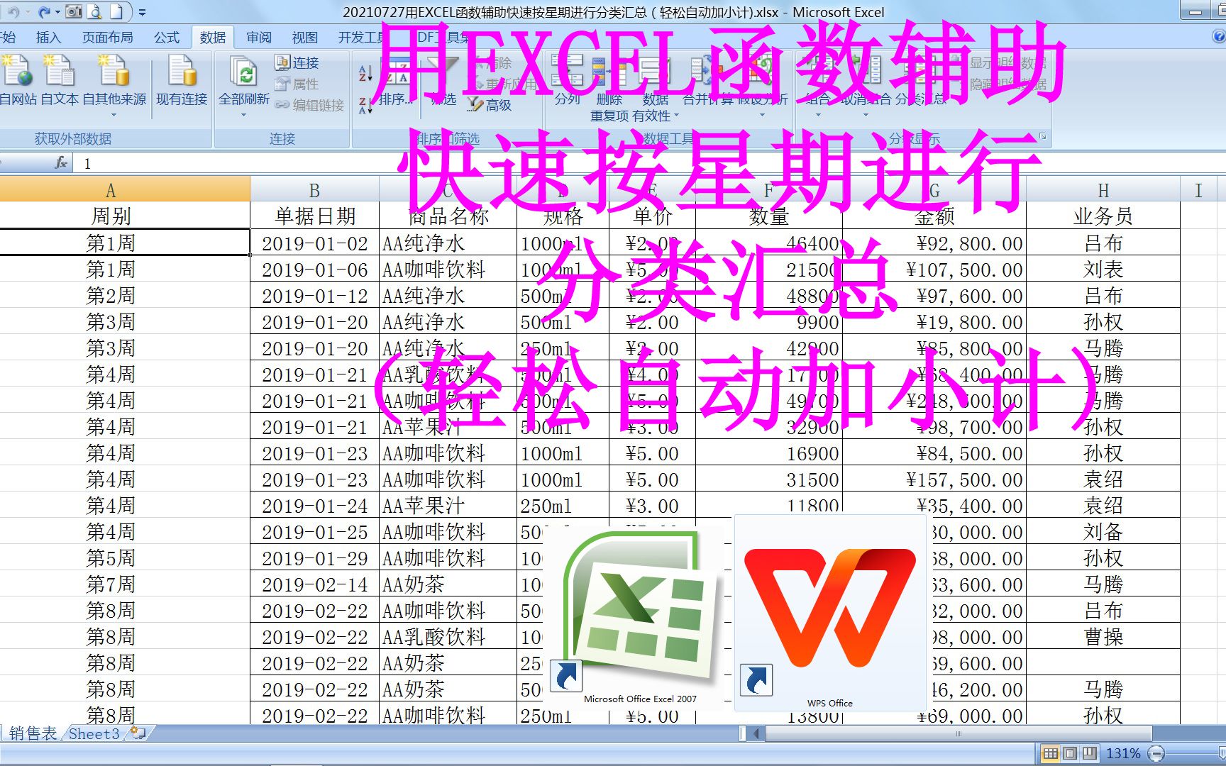 用EXCEL函数辅助快速按星期进行分类汇总(轻松自动加小计)