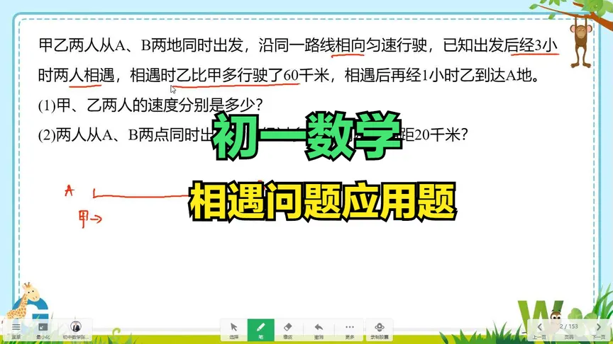 初一数学:路程相遇问题中的一元一次方程